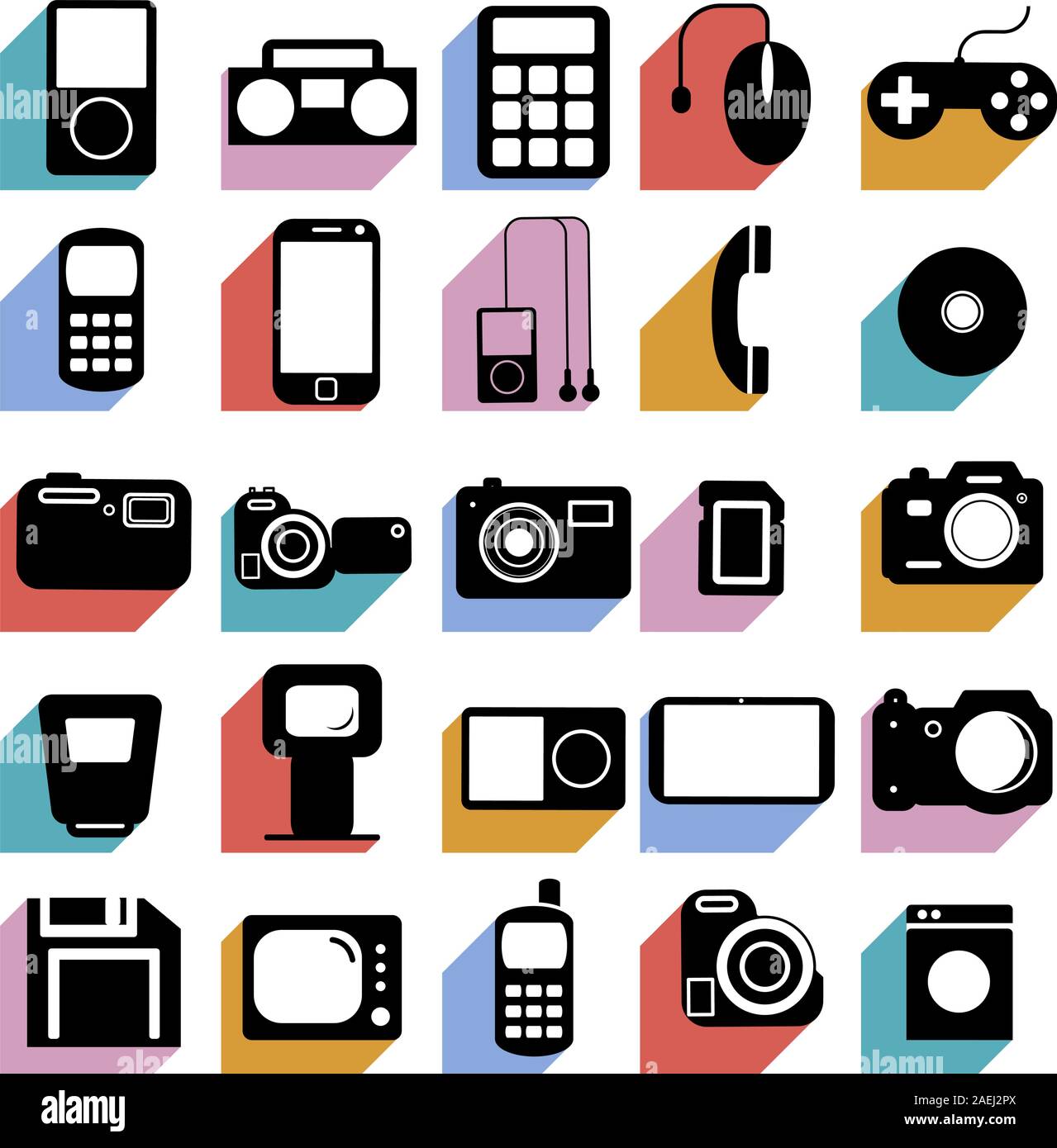 Collection flat icons with long shadow. Multimedia symbols. Vector ...
