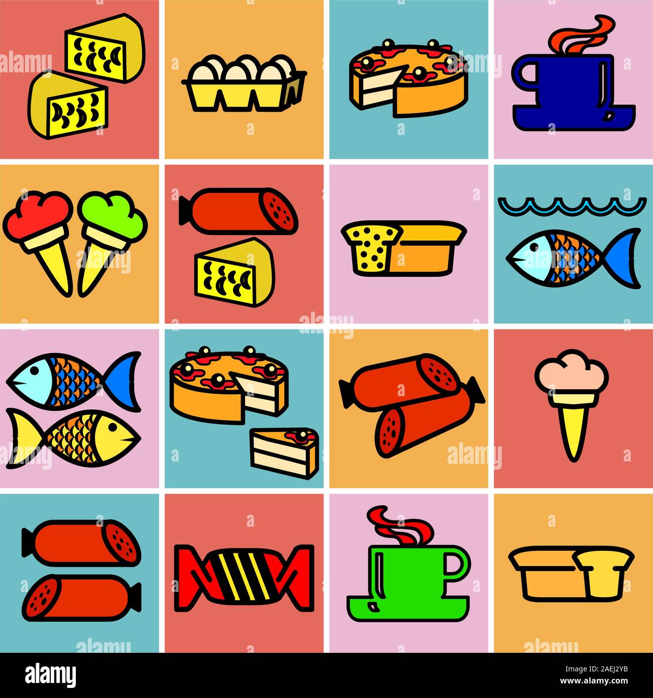 Collection flat icons. Food symbols. Vector illustration Stock Vector ...