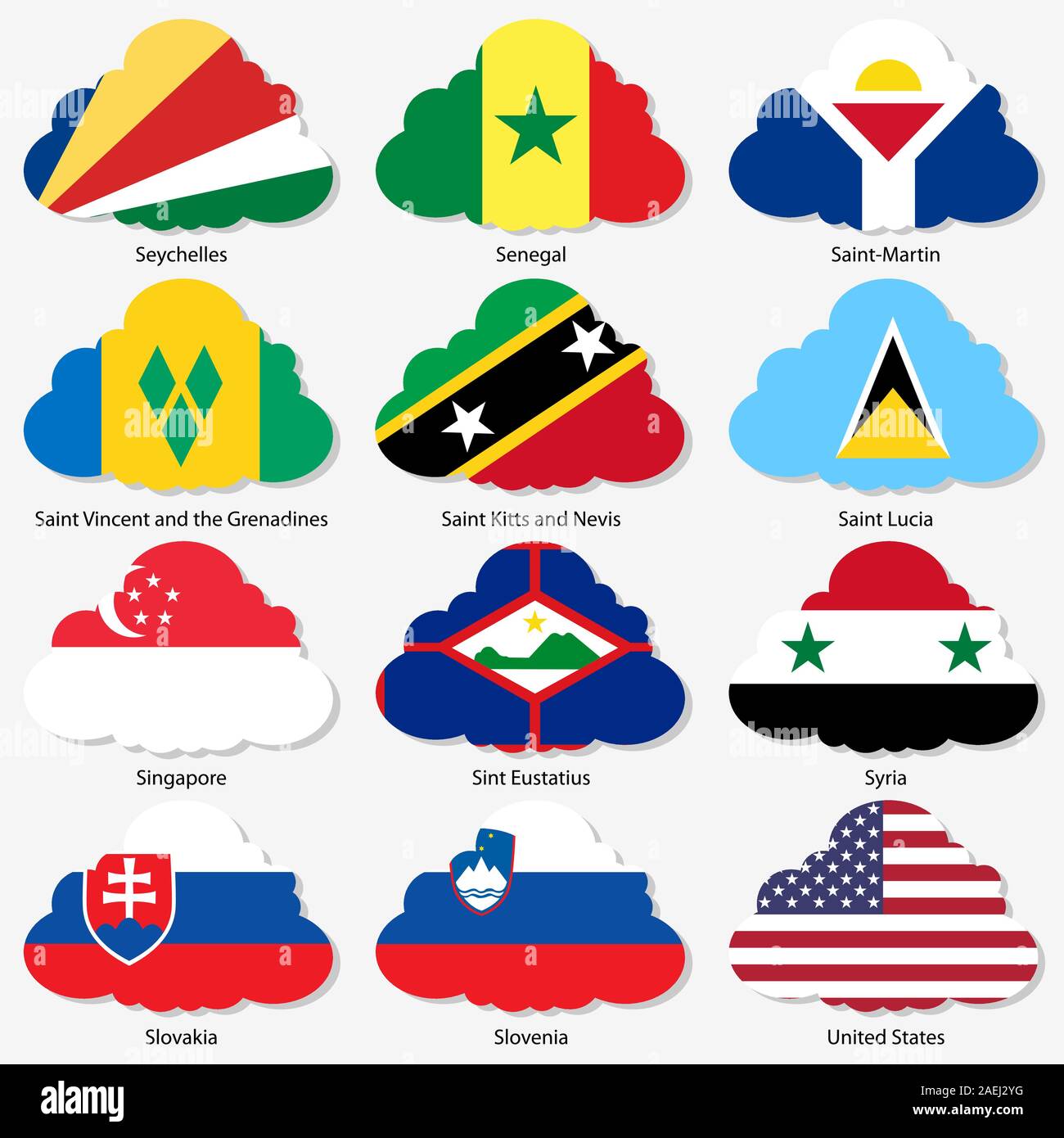 Set Flags of world sovereign states in form clouds. Vector illustration ...