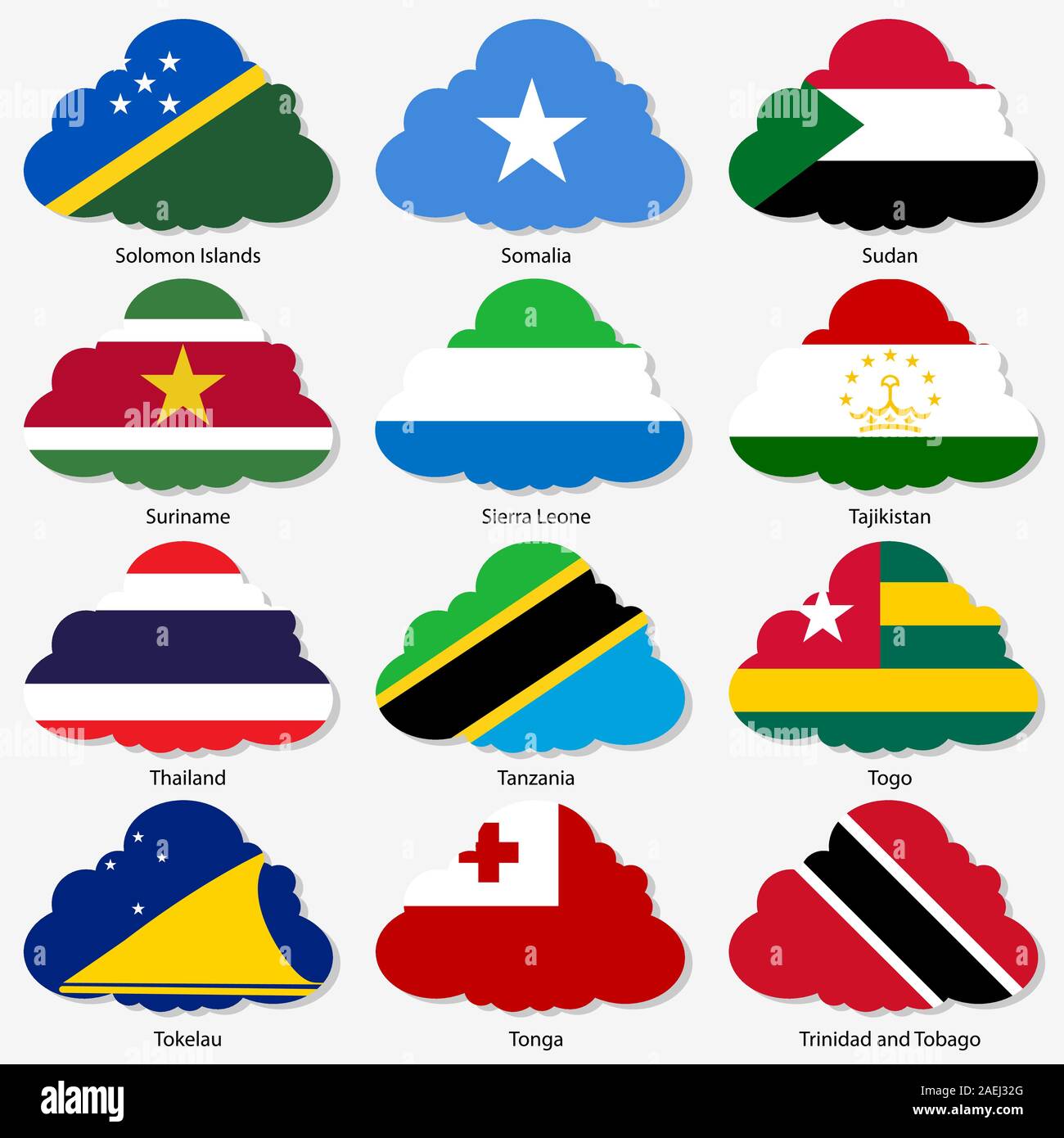 Set Flags of world sovereign states in form clouds. Vector illustration ...