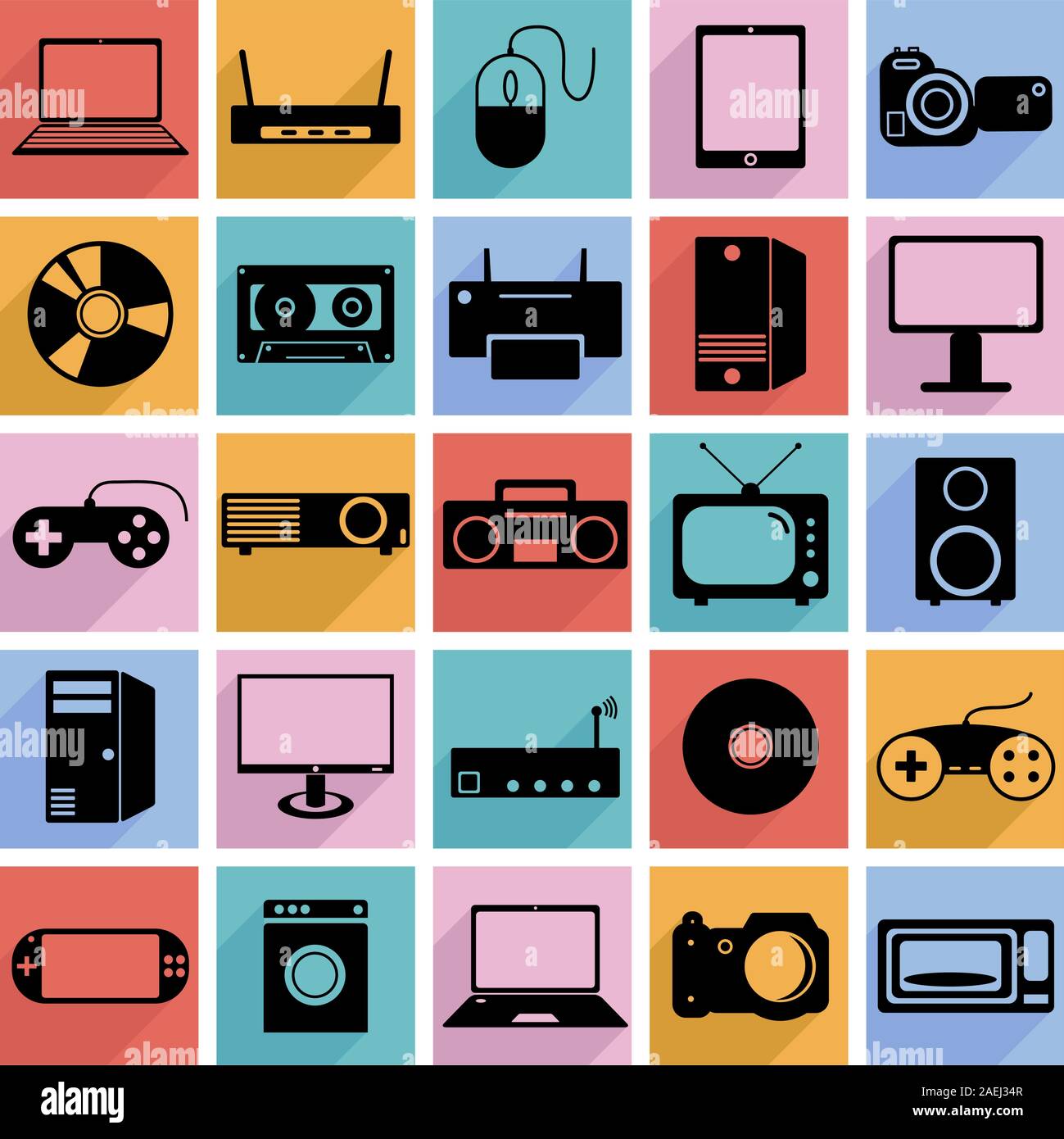 Collection flat icons with long shadow. Eectronic devices symbols ...