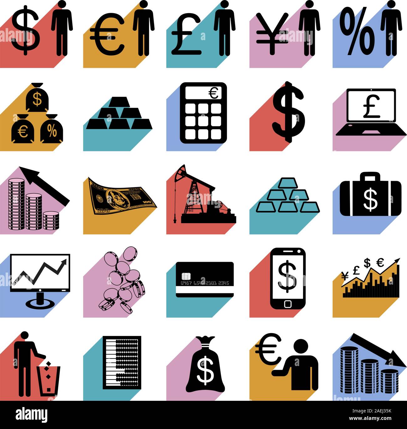 Collection flat icons with long shadow. Finance symbols. Vector ...
