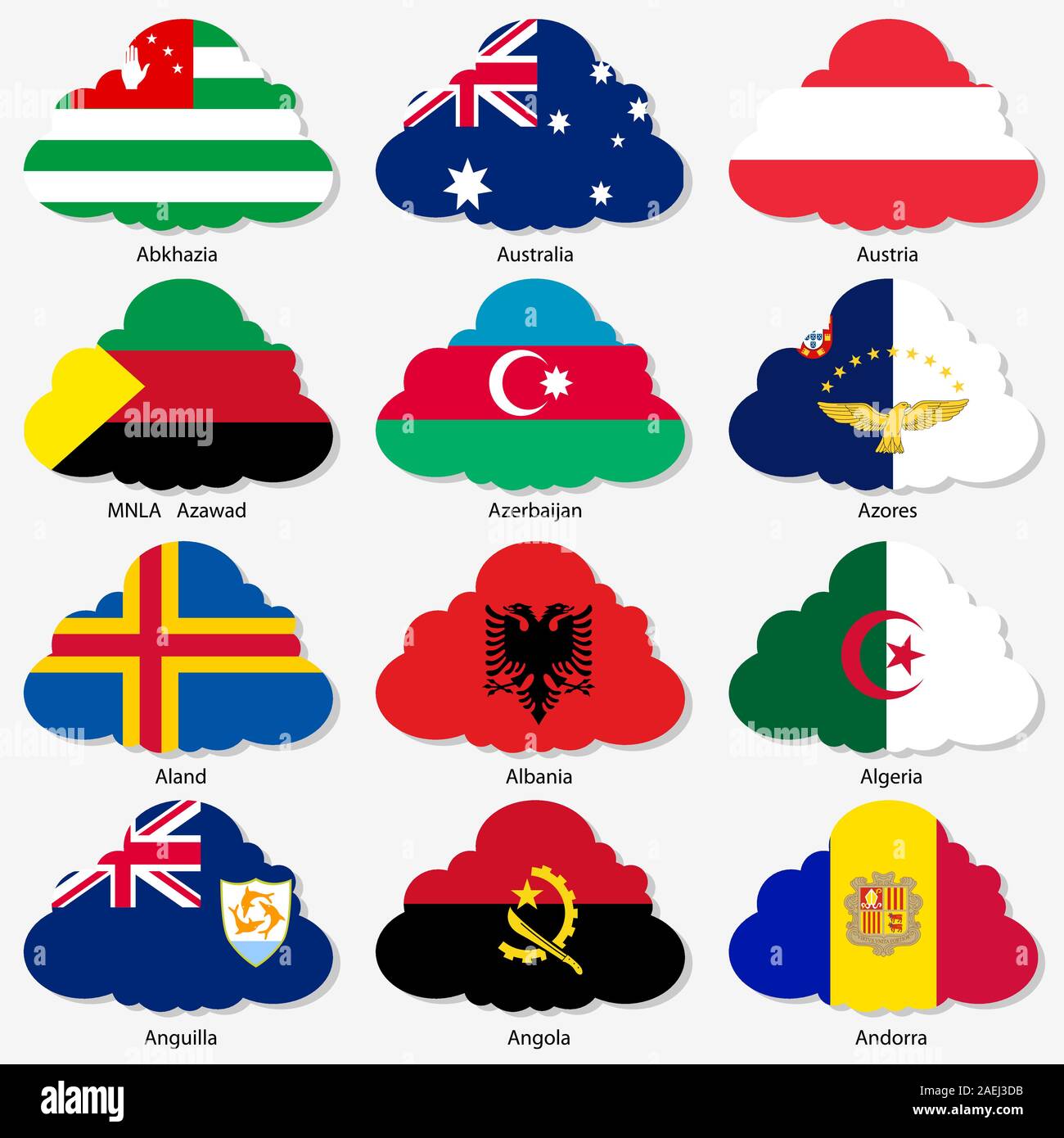 Set Flags of world sovereign states in form clouds. Vector illustration ...