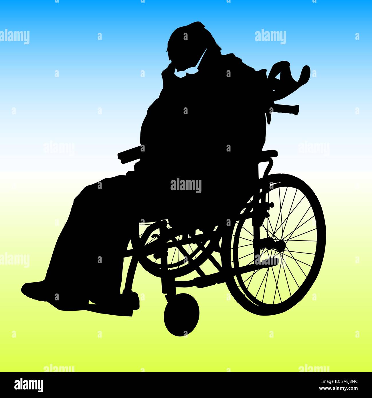 One handicapped man in wheelchair silhouette. Vector illustration Stock ...