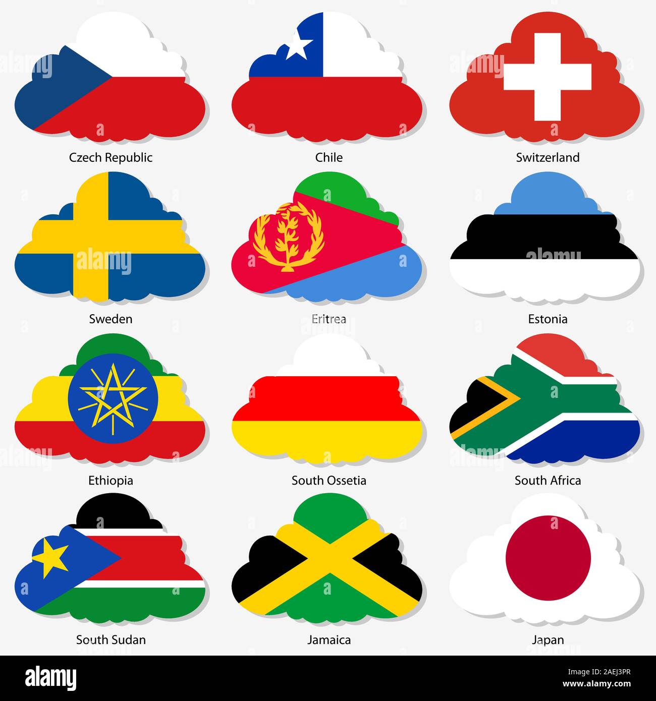 Set Flags of world sovereign states in form clouds. Vector illustration ...