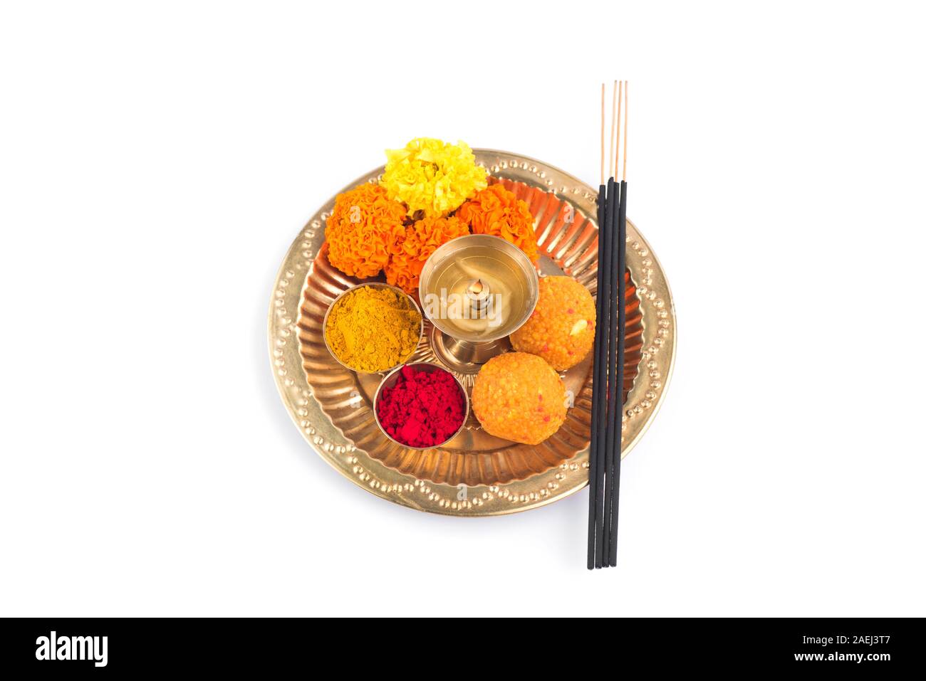 Traditional pooja brass thali Cut Out Stock Images & Pictures - Alamy