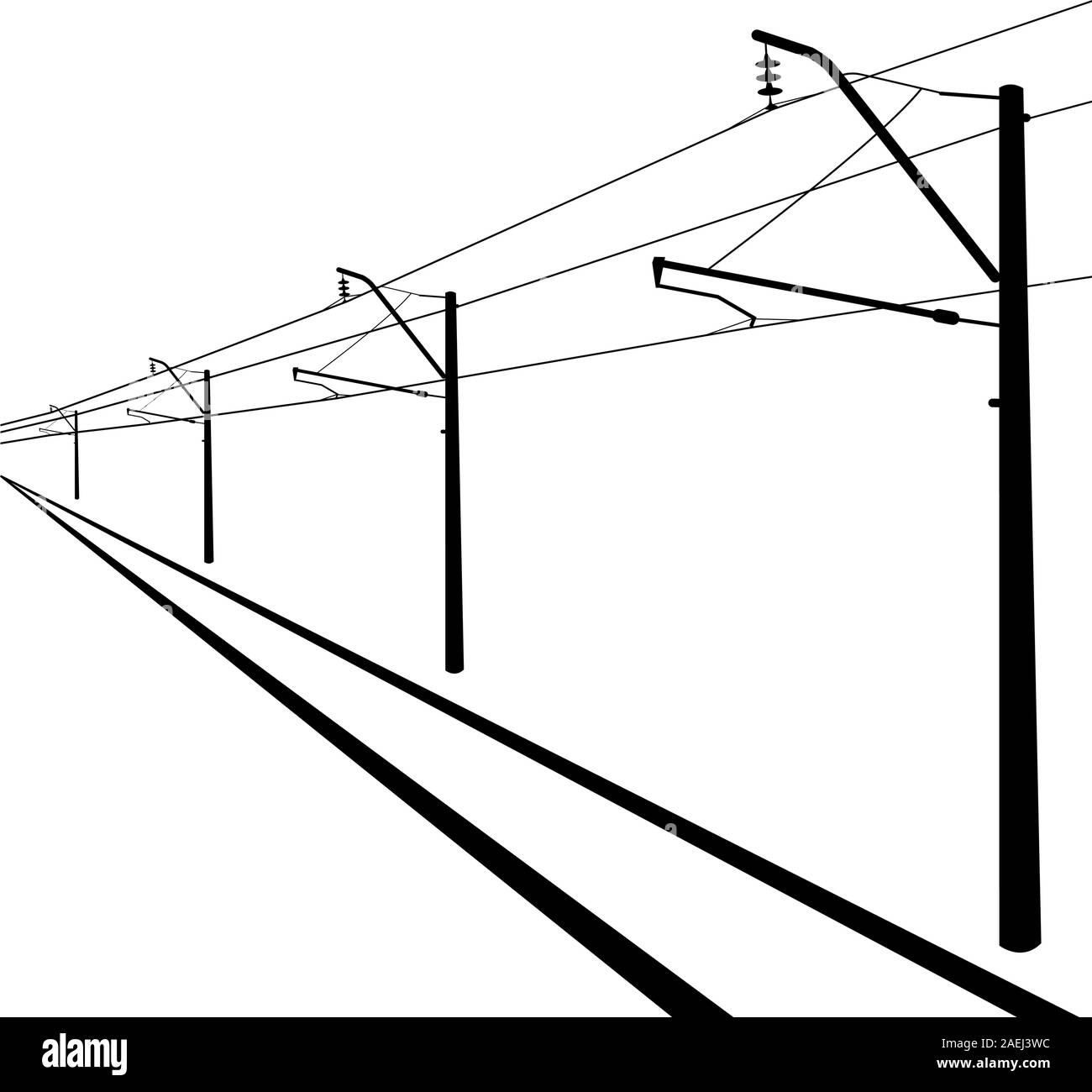 Railroad overhead lines. Contact wire. Vector illustration Stock Vector ...