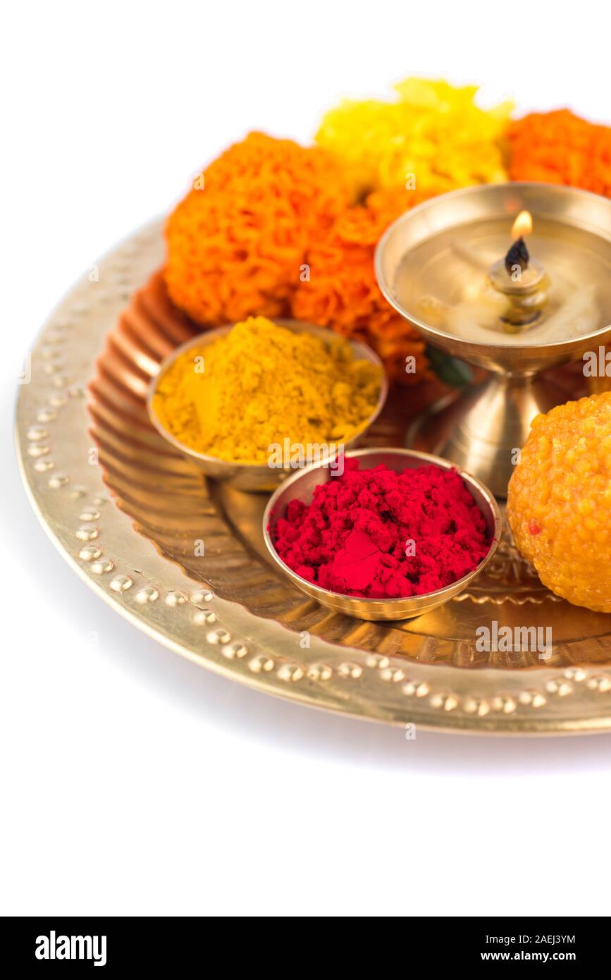 Beautifully Decorated Pooja Thali for festival celebration to worship ...