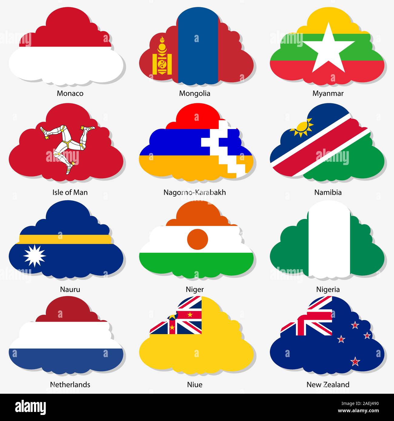Set Flags of world sovereign states in form clouds. Vector illustration ...