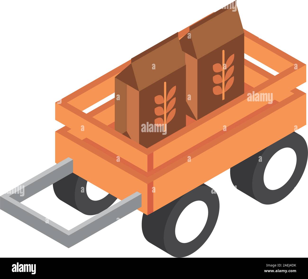 farm trailer with wheat package harvest agriculture isometric icon ...
