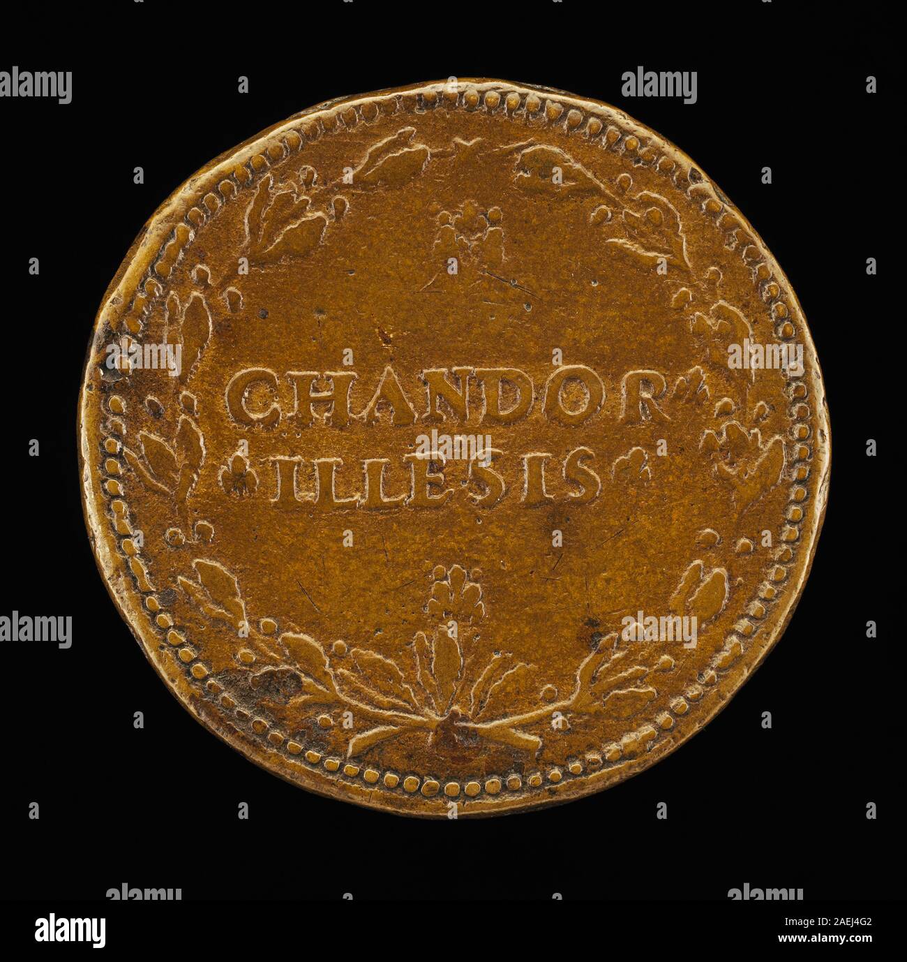 A reverse-side engraving by Leone Leoni featuring an inscription within ...