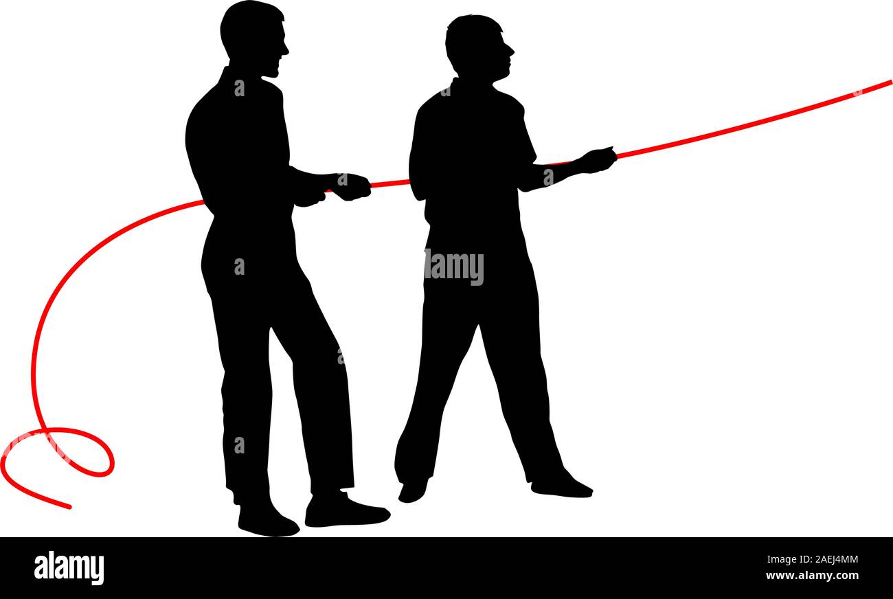 Black silhouettes of people pulling ropeþ. Vector illustration Stock ...