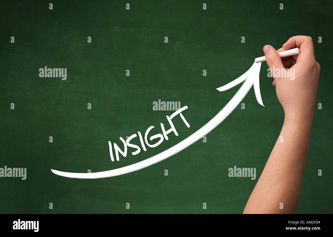 Hand drawing INSIGHT inscription with white chalk on blackboard ...