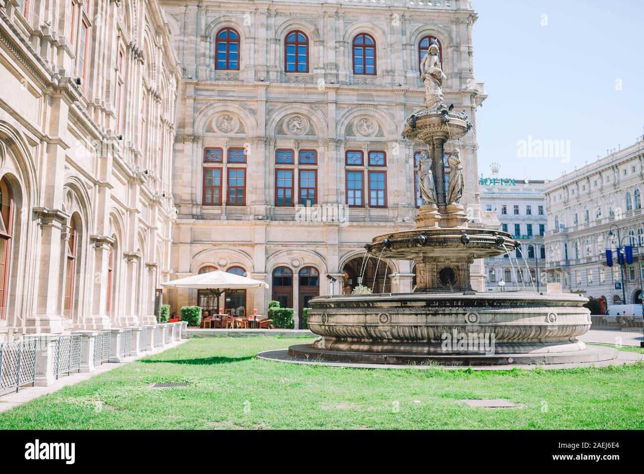 Vienna Opera house, Austria. Photo view on fountain and statue at ...