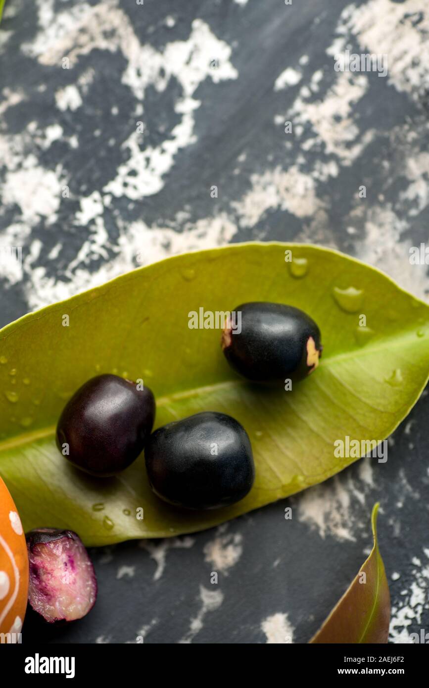 Jambolan plum or jambul or Jamun fruit, Java plum (Syzygium cumini ...