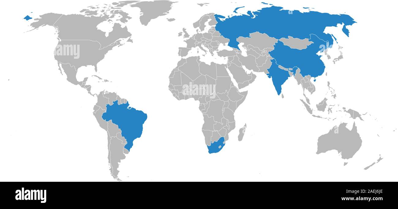 World map with BRICS countries vector illustration. Geographical ...