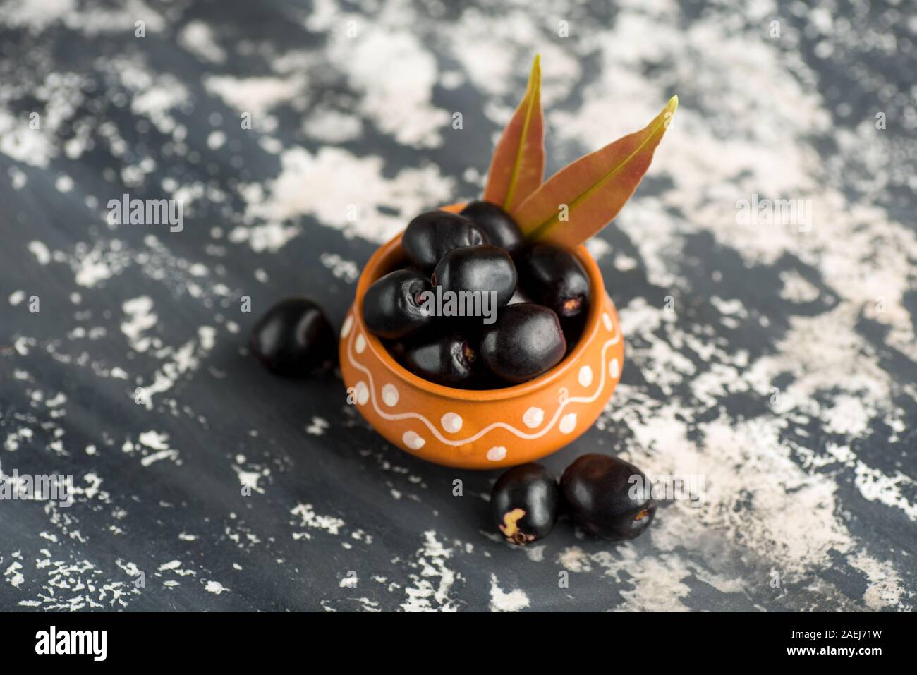 Jambolan plum or jambul or Jamun fruit, Java plum (Syzygium cumini ...