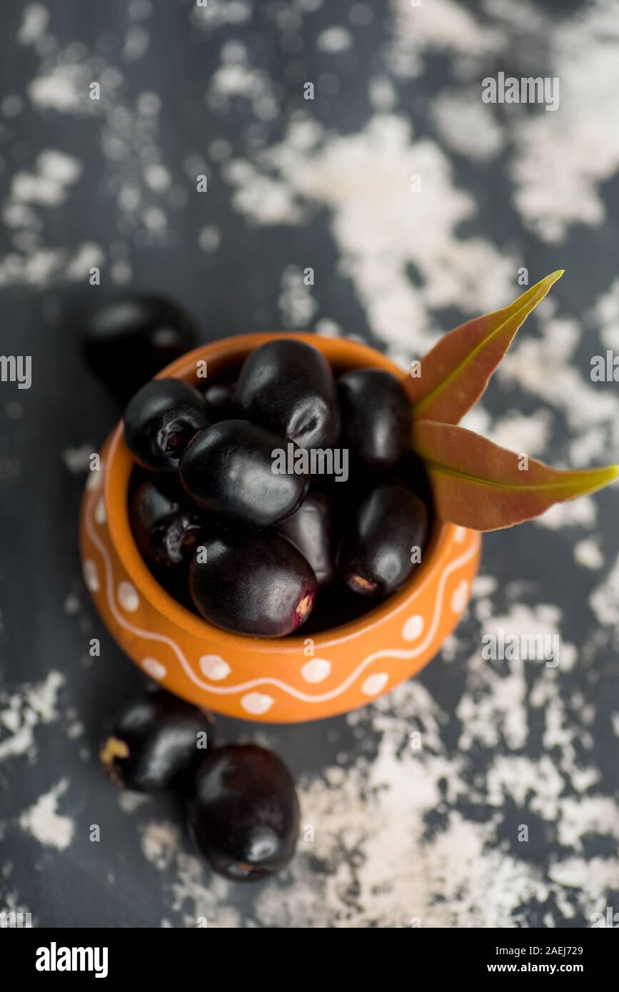 Jambolan plum or jambul or Jamun fruit, Java plum (Syzygium cumini ...