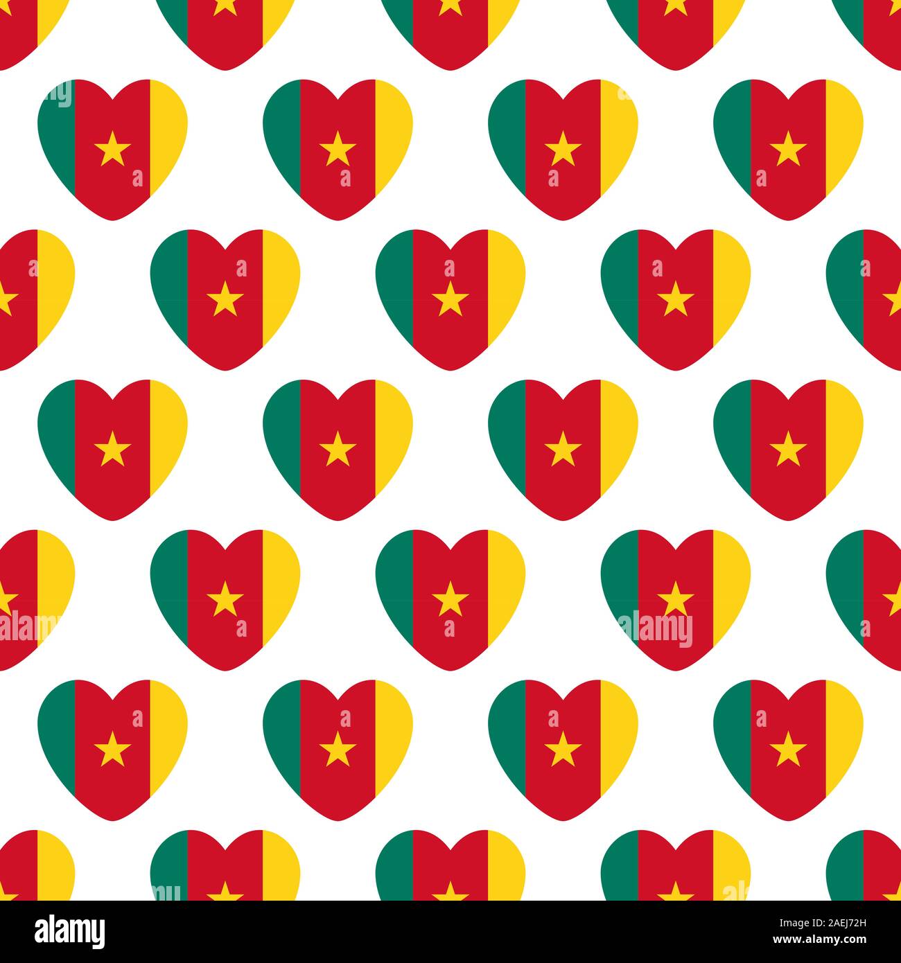 Cameroon flag heart shape seamless pattern vector illustration. Perfect ...