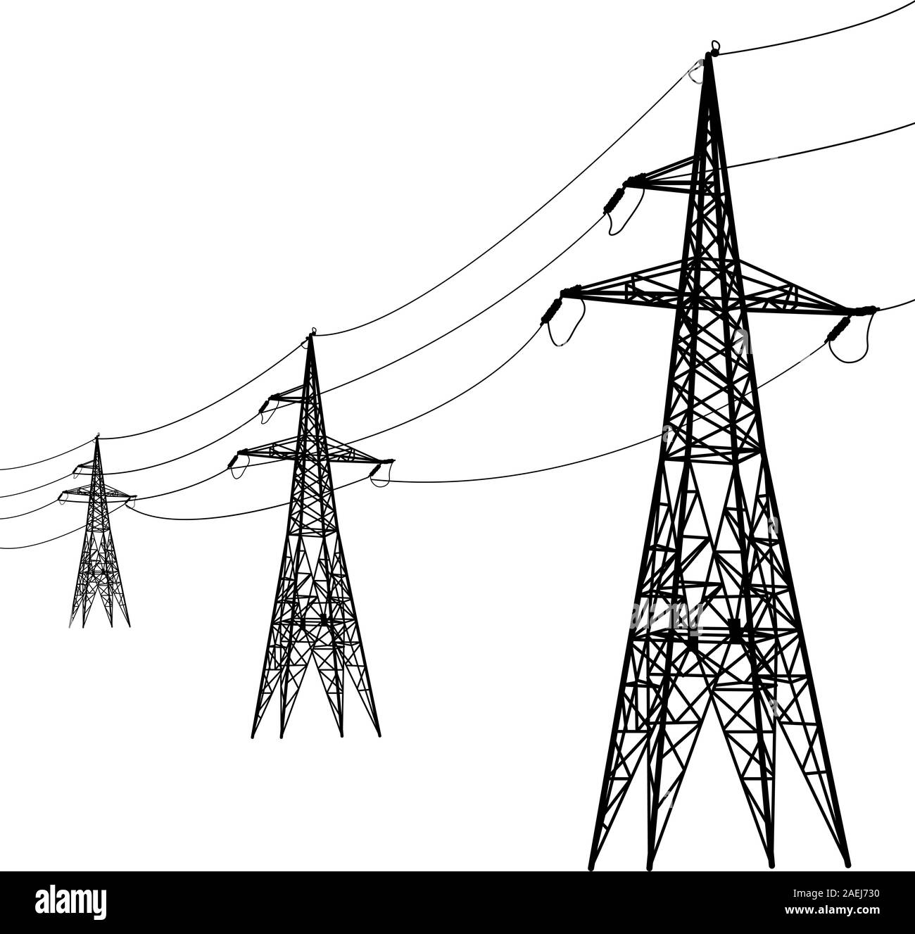 Silhouette of high voltage power lines. Vector illustration Stock ...