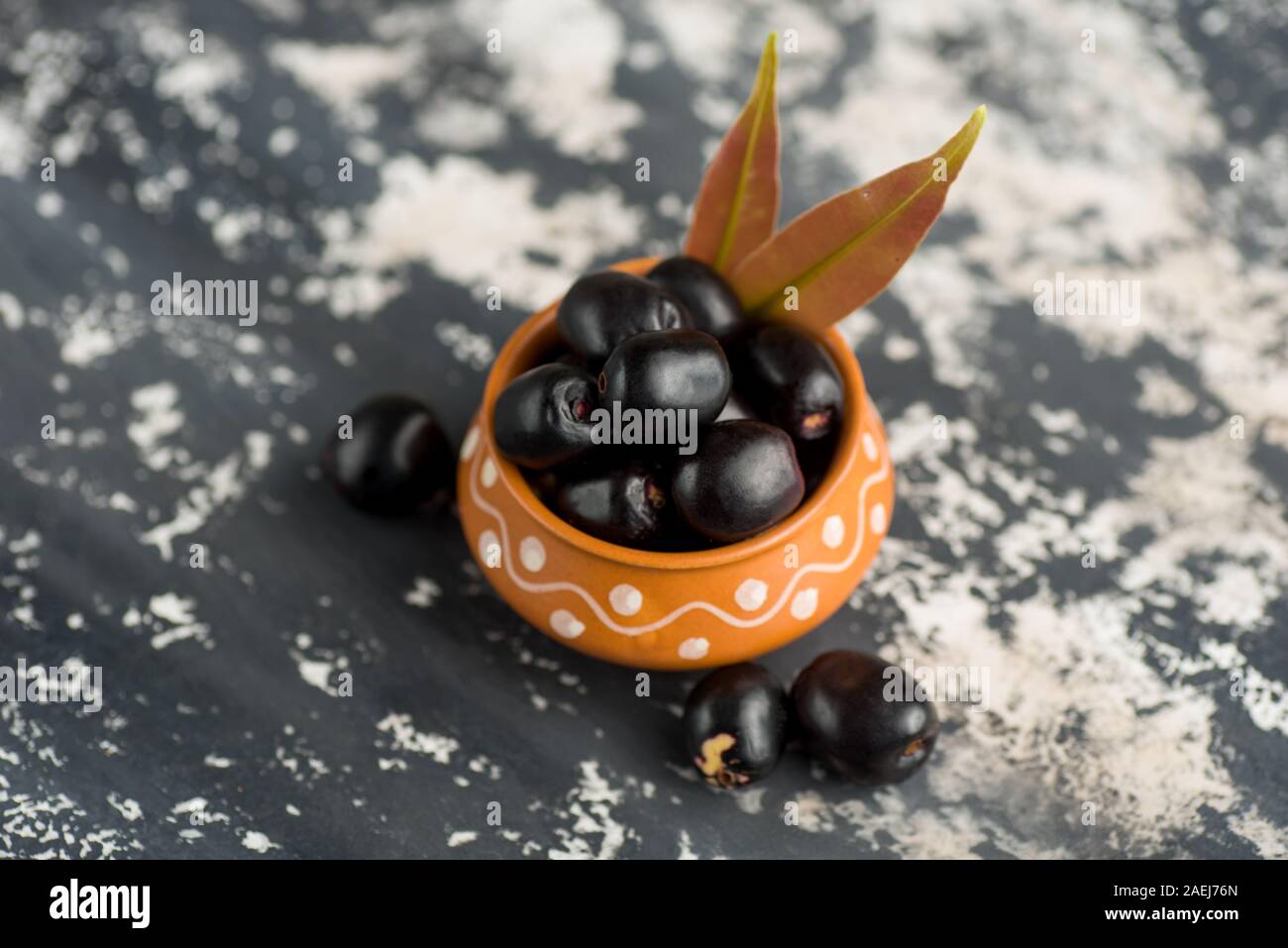 Jambolan plum or jambul or Jamun fruit, Java plum (Syzygium cumini ...