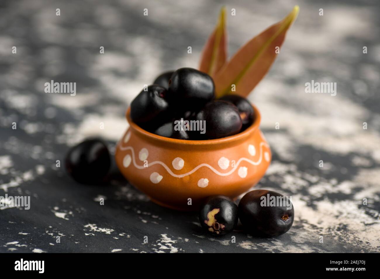 Jambolan plum or jambul or Jamun fruit, Java plum (Syzygium cumini ...