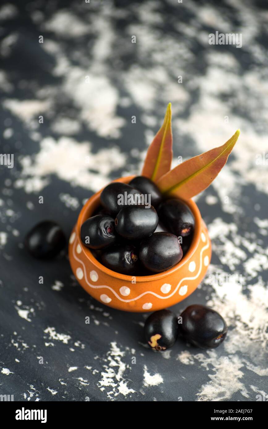 Jambolan plum or jambul or Jamun fruit, Java plum (Syzygium cumini ...