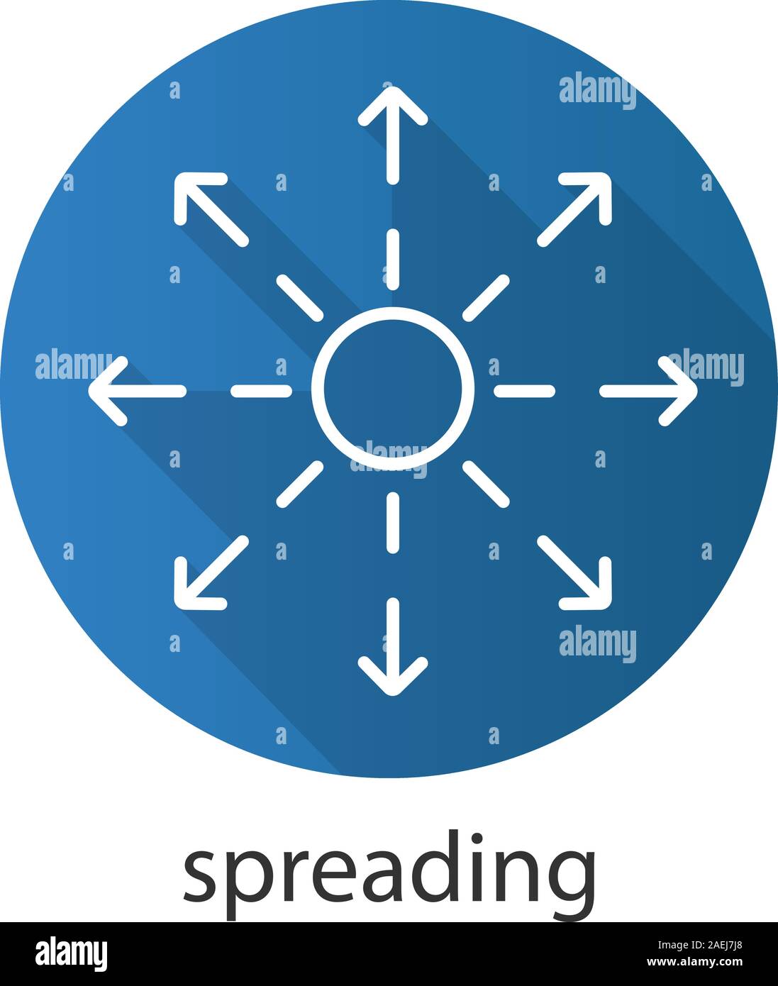 Spreading flat linear long shadow icon. Distribution abstract metaphor ...