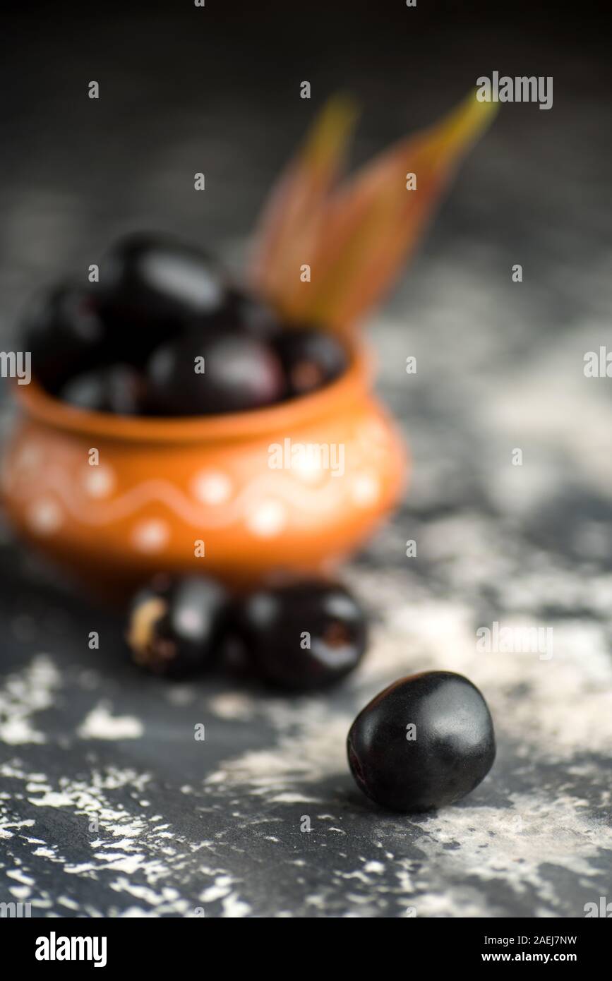 Jambolan plum or jambul or Jamun fruit, Java plum (Syzygium cumini ...