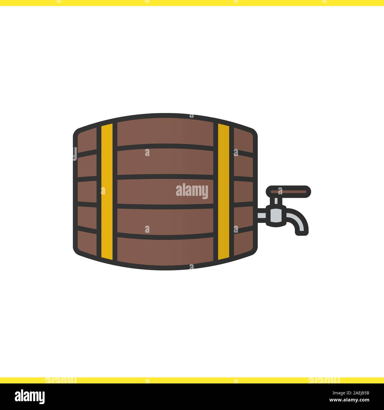 Alcohol wooden barrel color icon. Whiskey, beer or rum barrel with tap ...