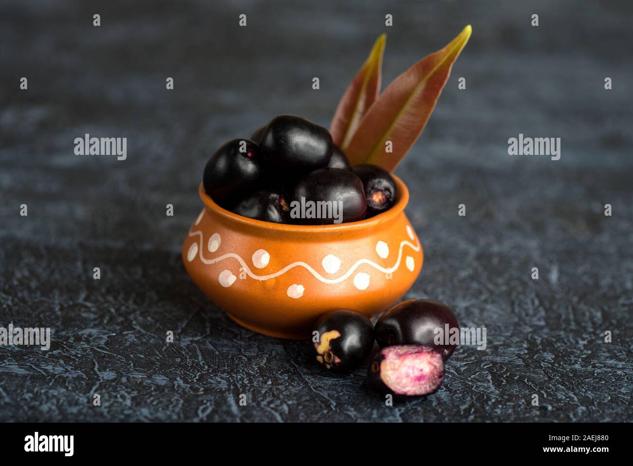 Jambolan plum or jambul or Jamun fruit, Java plum (Syzygium cumini ...