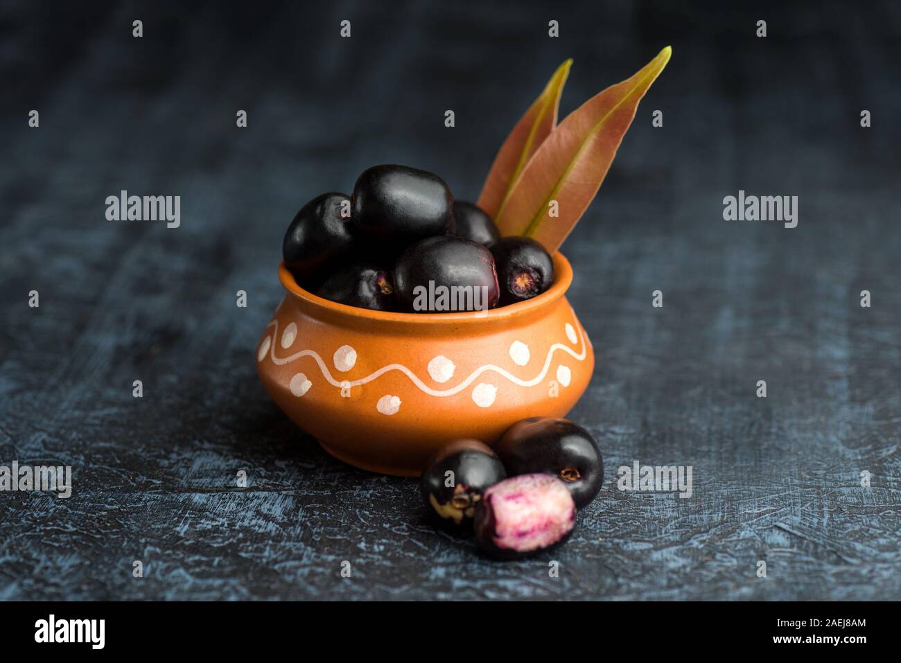 Jambolan plum or jambul or Jamun fruit, Java plum (Syzygium cumini ...