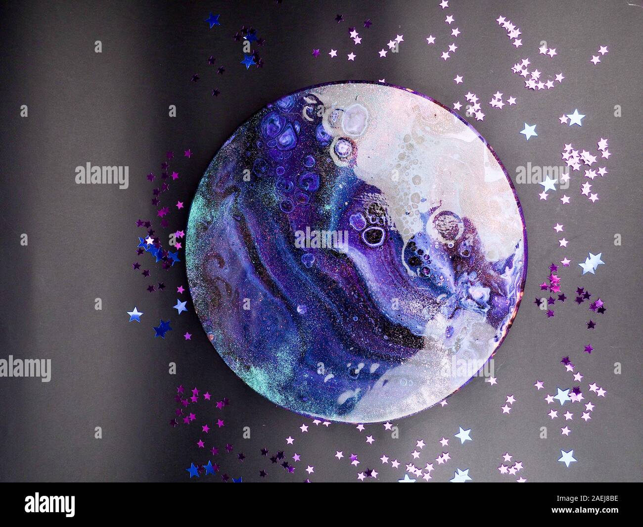 round table space, cosmos, universe. unusually colored round table blue ...