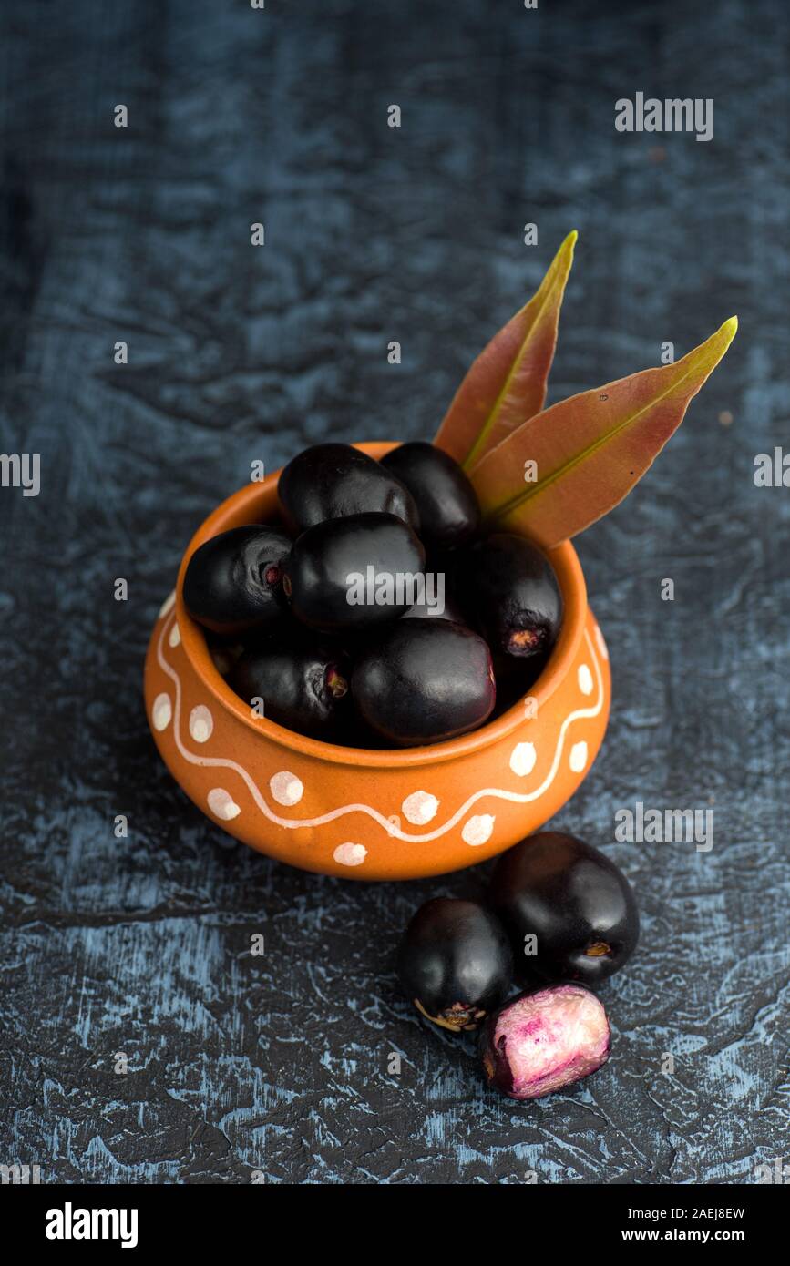 Jambolan plum or jambul or Jamun fruit, Java plum (Syzygium cumini ...