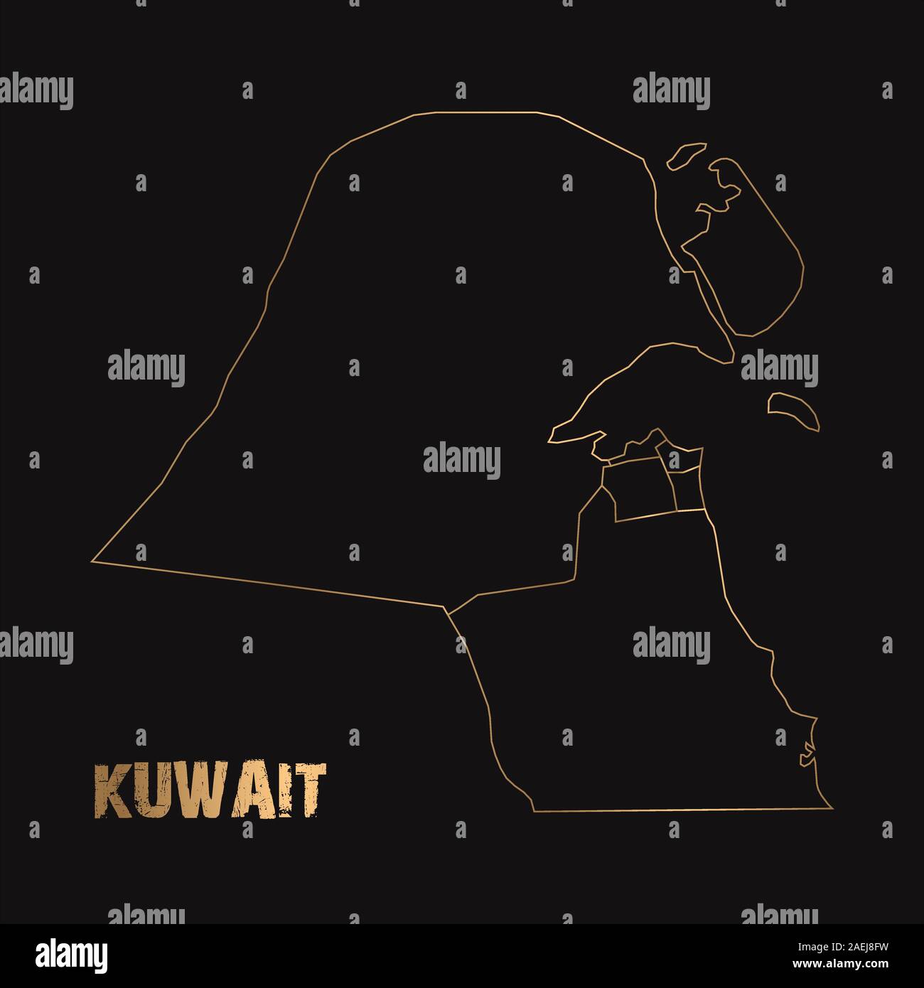 Kuwait map golden outline vector background. Perfect for invitation ...