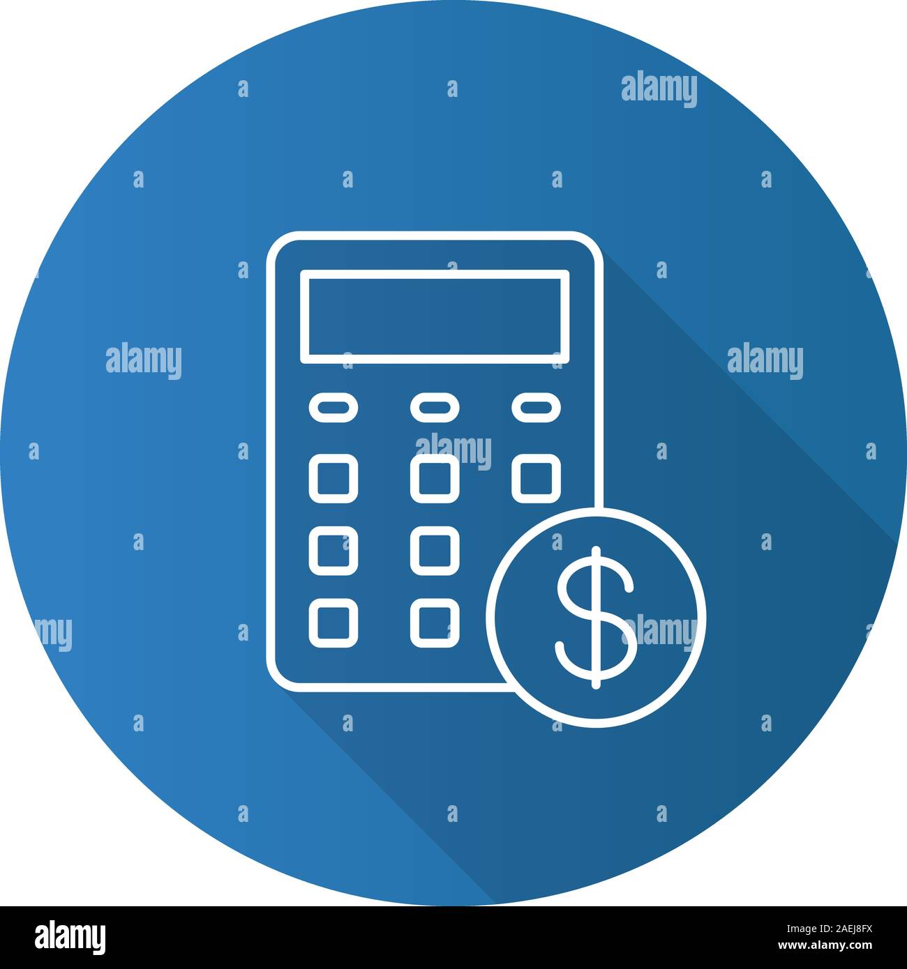 Calculations flat linear long shadow icon. Calculator with dollar sign ...