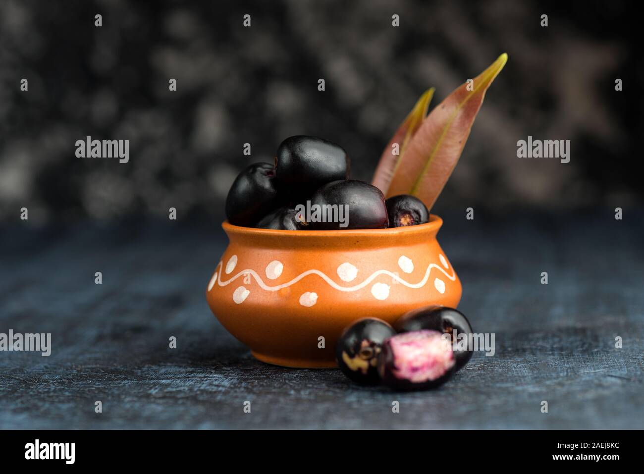Jambolan plum or jambul or Jamun fruit, Java plum (Syzygium cumini ...