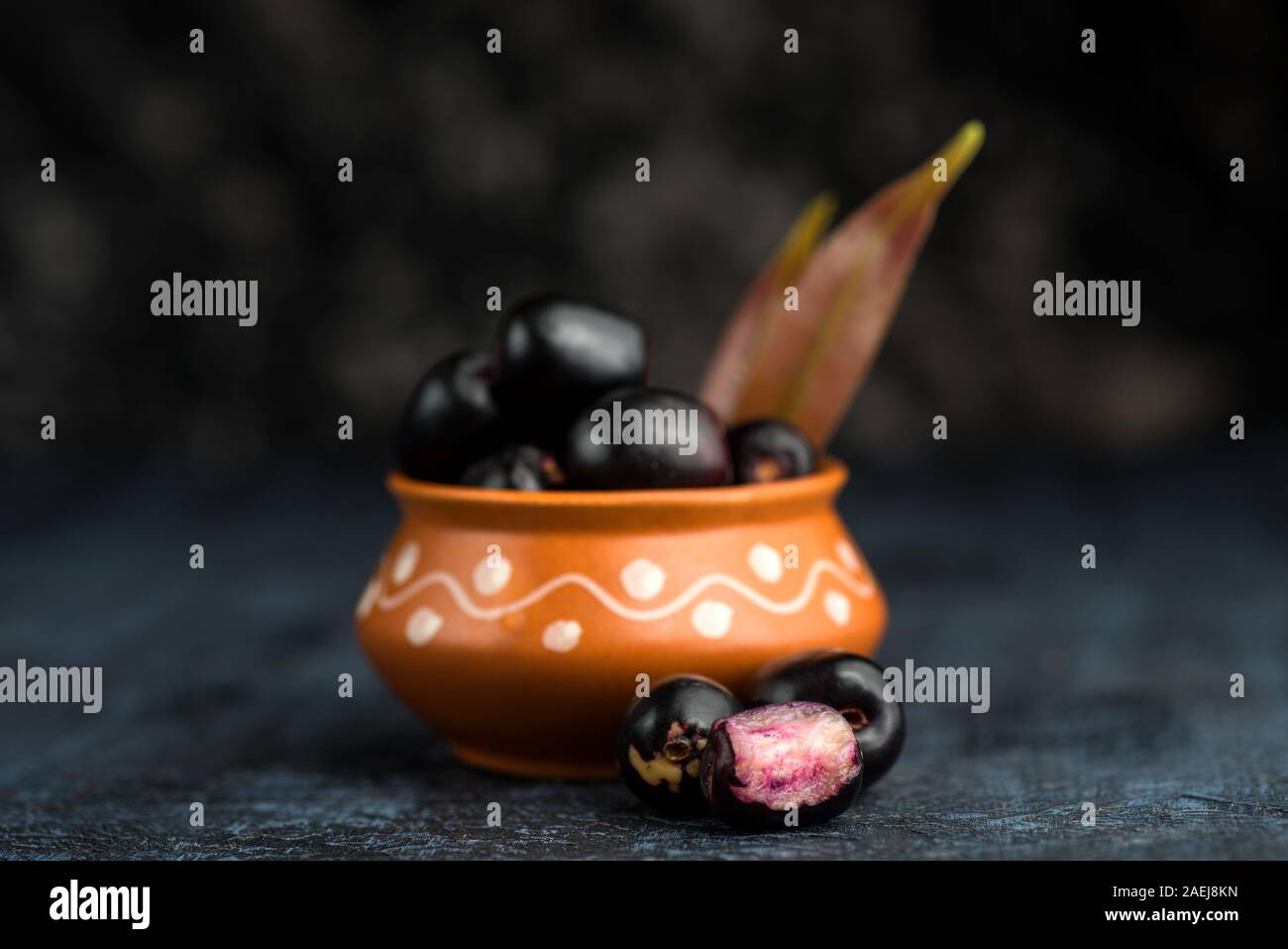 Jambolan plum or jambul or Jamun fruit, Java plum (Syzygium cumini ...