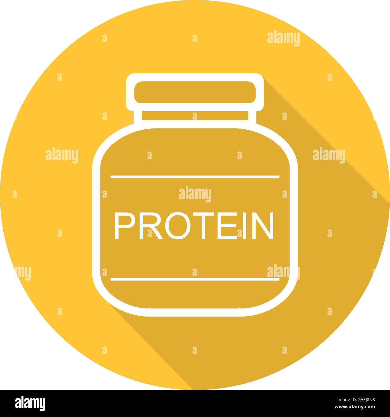 Protein powder jar flat linear long shadow icon. Bodybuilding food ...