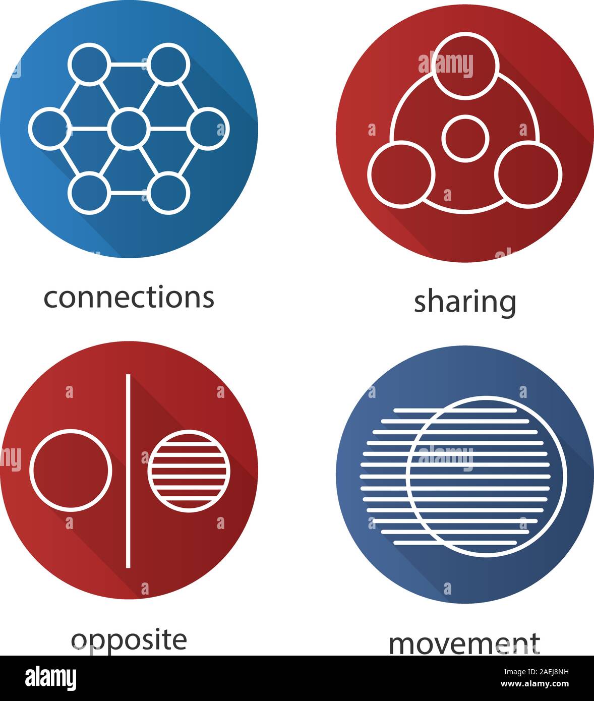 Abstract symbols flat linear long shadow icons set. Sharing ...