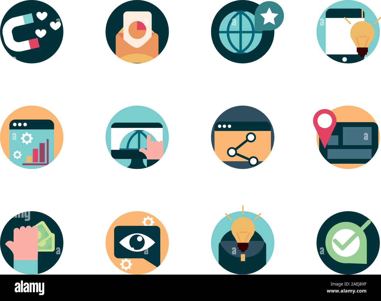 digital marketing advertising media icons set vector illustration Stock ...