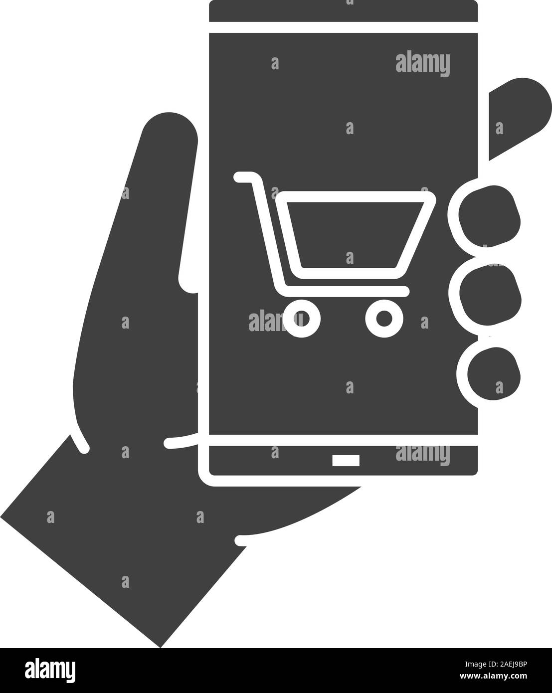 Hand holding smartphone glyph icon. Silhouette symbol. Smart phone ...