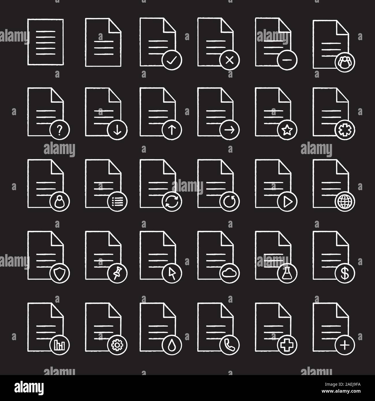 Documents chalk icons set. Statistics, medical insurance and test ...