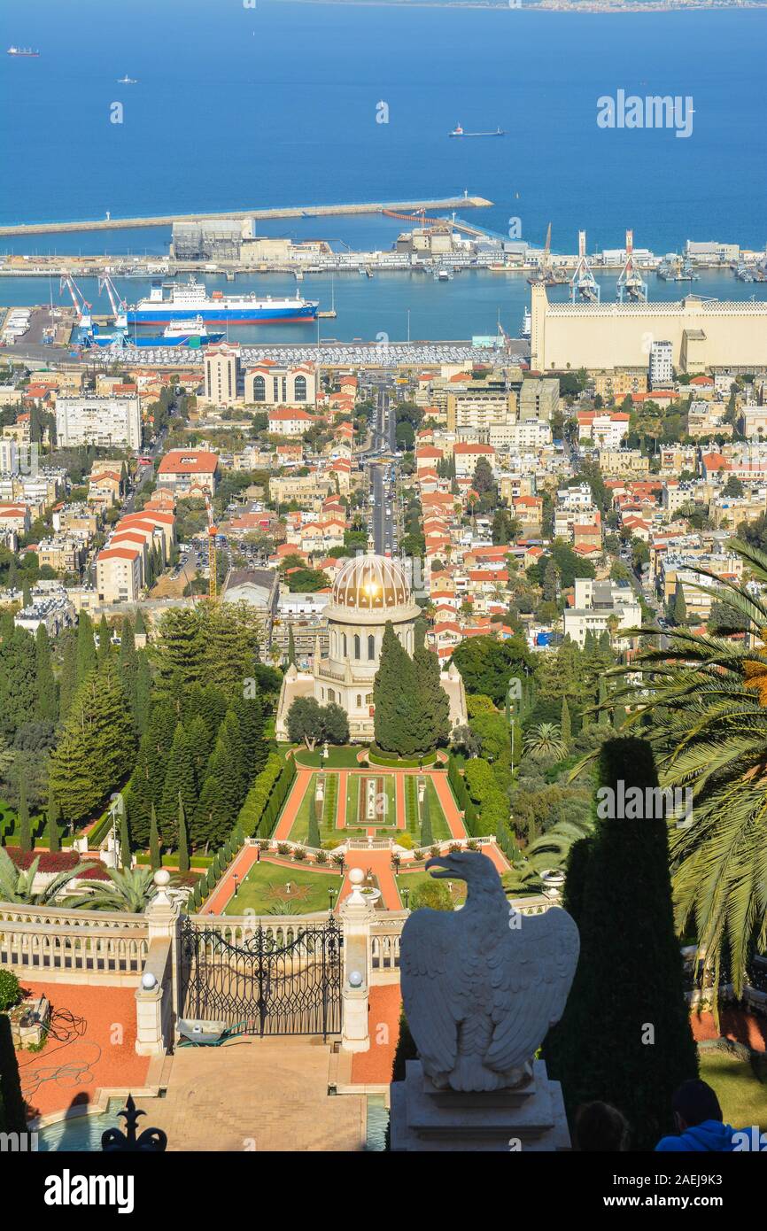 View of Haifa from the hill. Haifa is an Israeli city and port on the ...
