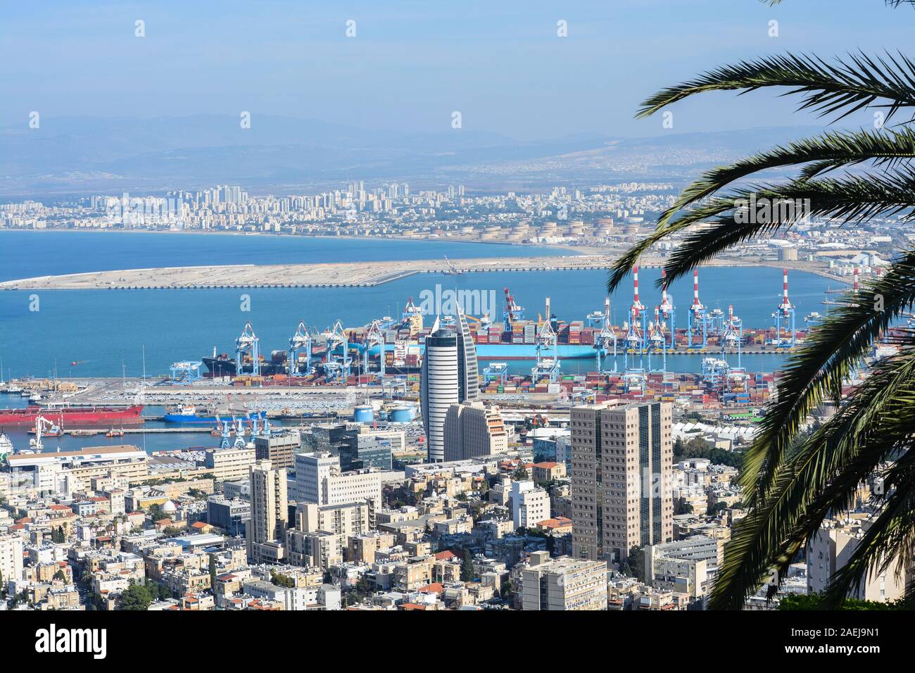 View of Haifa from the hill. Haifa is an Israeli city and port on the ...