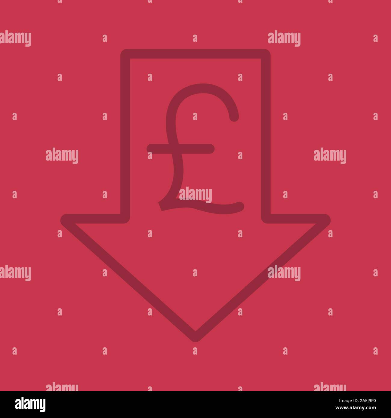 Pound rate falling color linear icon. Great Britain pound with down ...