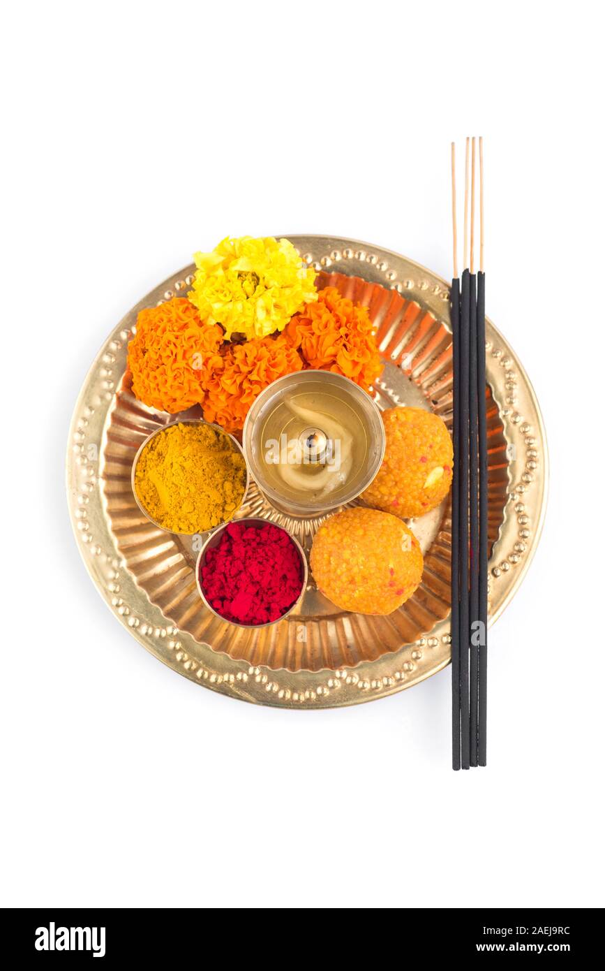 Beautifully Decorated Pooja Thali for festival celebration to worship ...