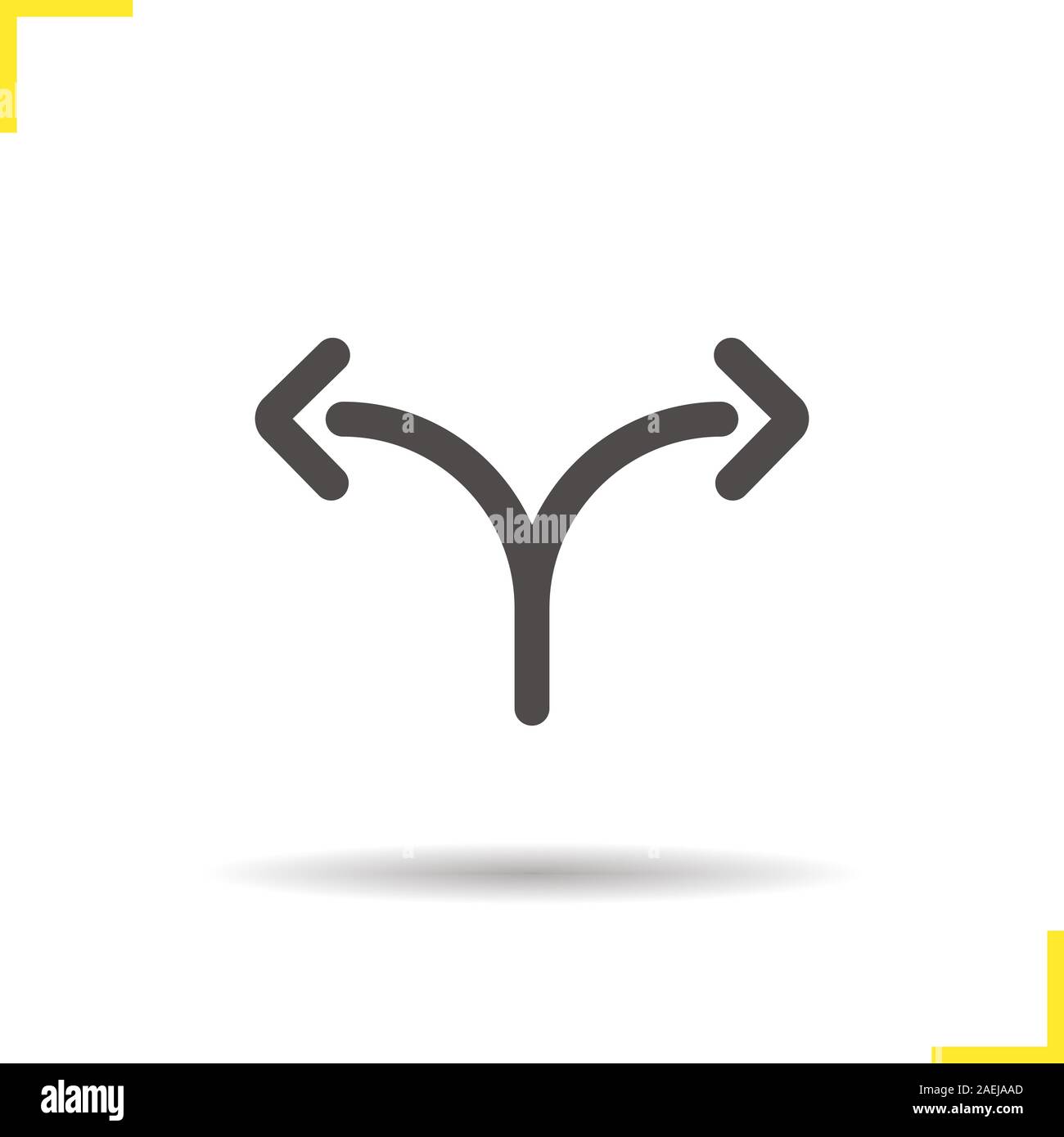 Road fork glyph icon. Drop shadow silhouette symbol. Two arrows ...