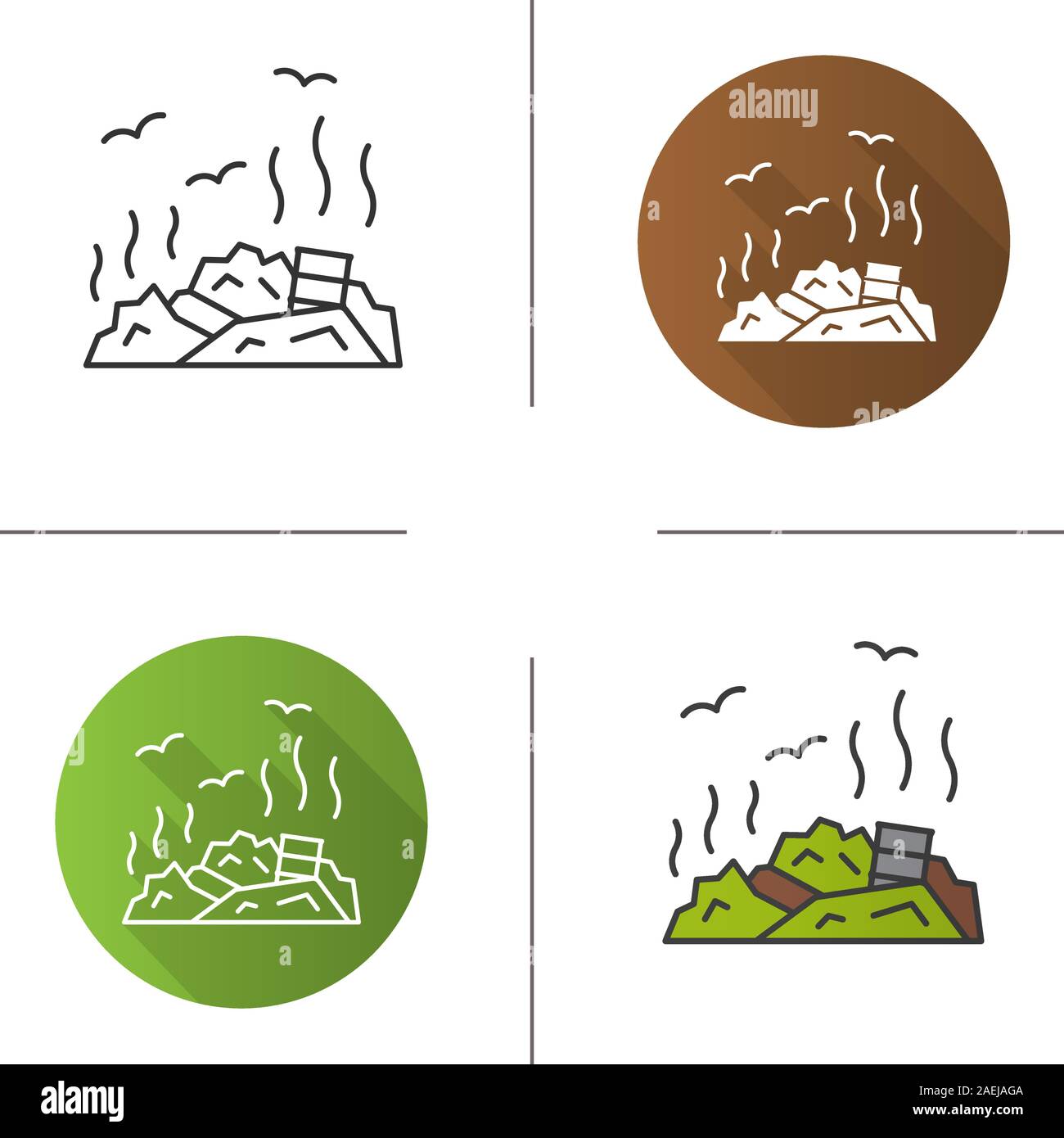 Rubbish dump icon. Flat design, linear and color styles. Garbage ...