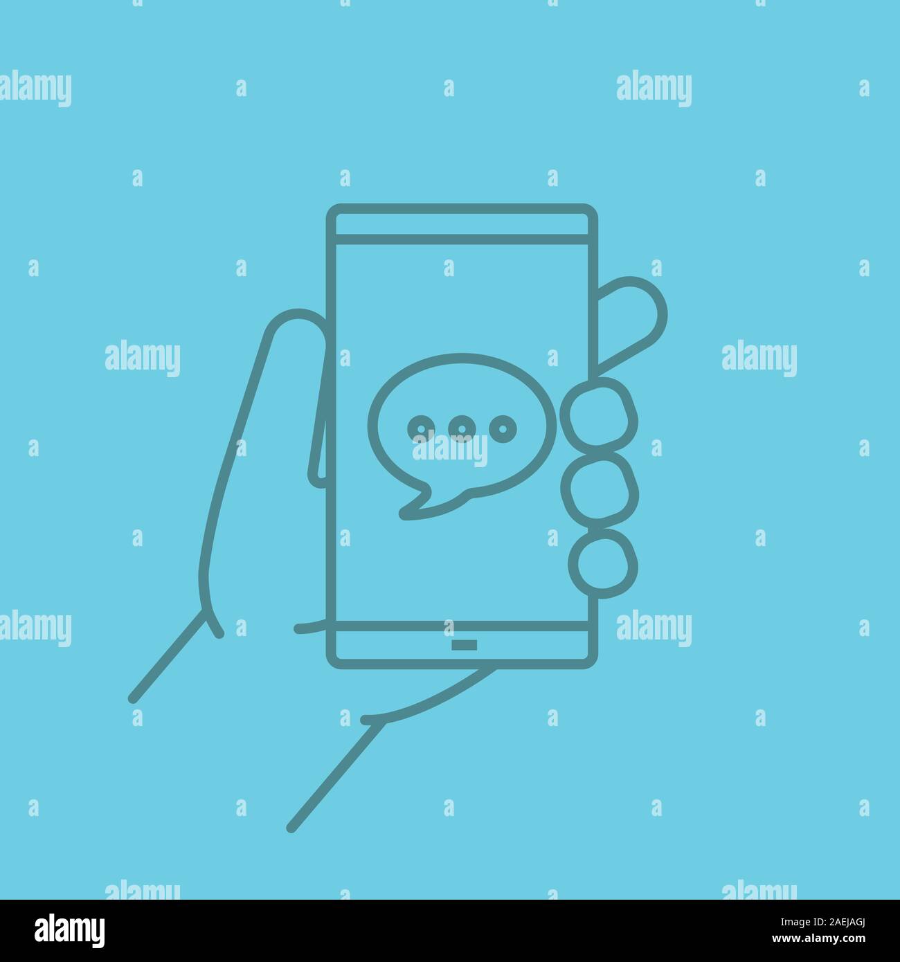 Hand holding smartphone color linear icon. Smart phone with chat box ... Hand holding smartphone color linear icon. Smart phone with chat box ...